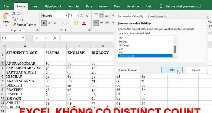 Excel không có distinct count – Cách fix siêu đơn giản
