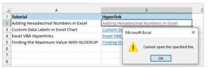 Lỗi Hyperlink trong Excel Cannot open specified file - Fix